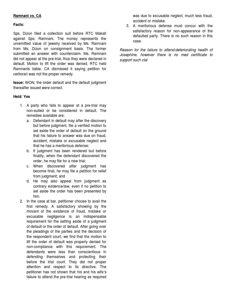 Ramnani vs. CA Facts | PDF