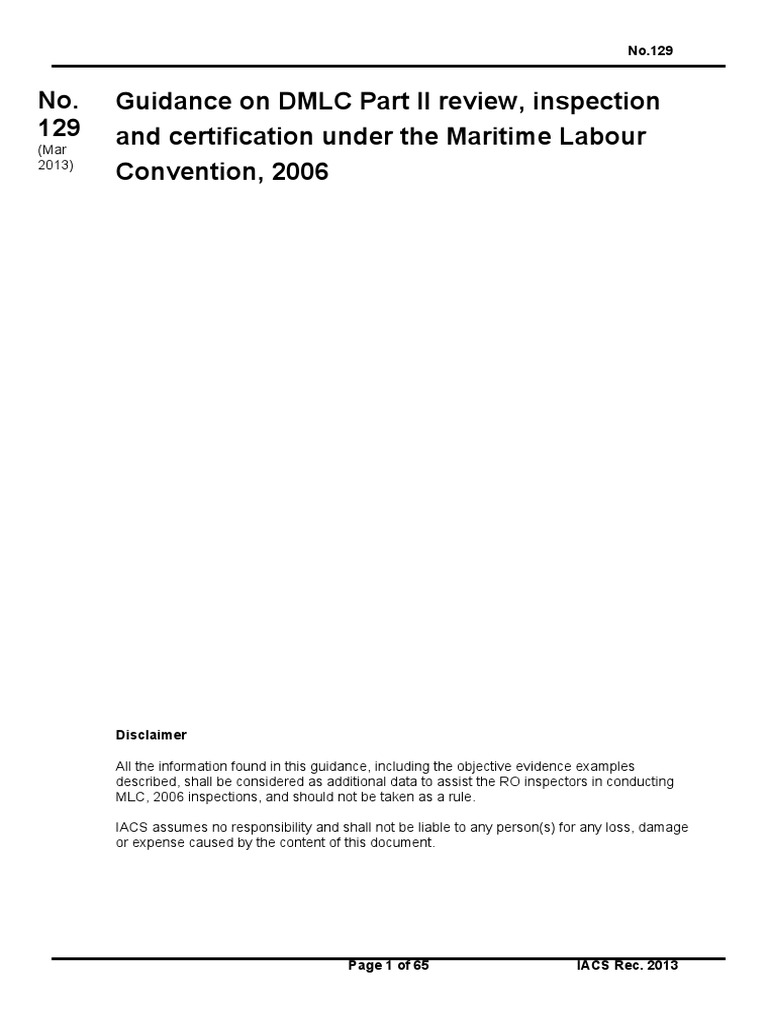 IACS Recommendation 129 - Guidance on DMLC Part II | International ...