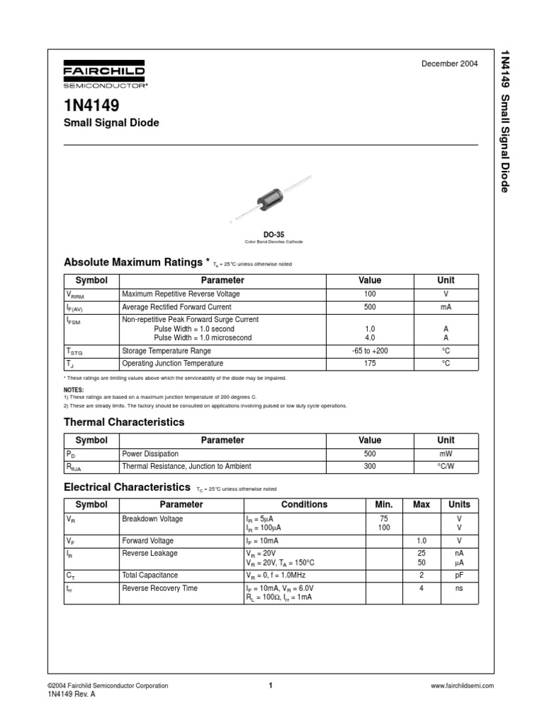 Diode Data Sheet 1N4149 | PDF | Diode | Electronic Engineering