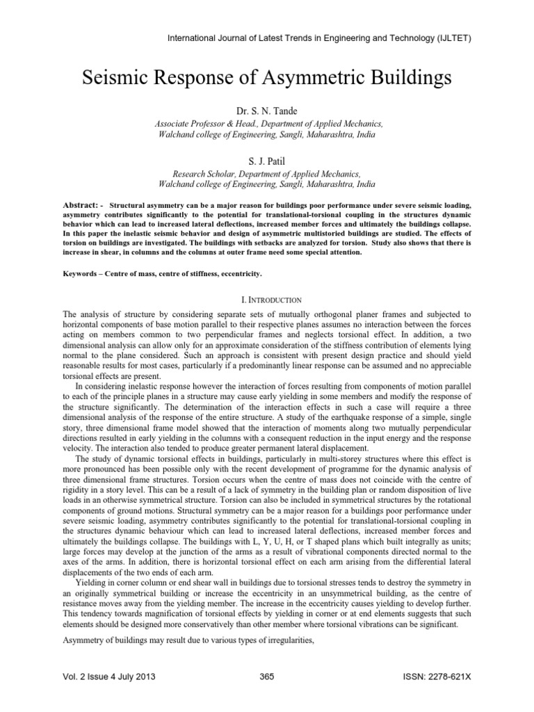 Seismic Response of Asymmetric Buildings | PDF | Symmetry | Force