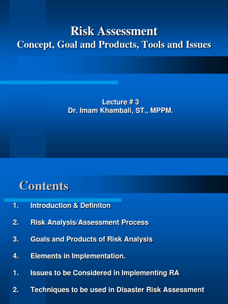 Risk Assessment: Concept, Goal and Products, Tools and Issues | PDF ...