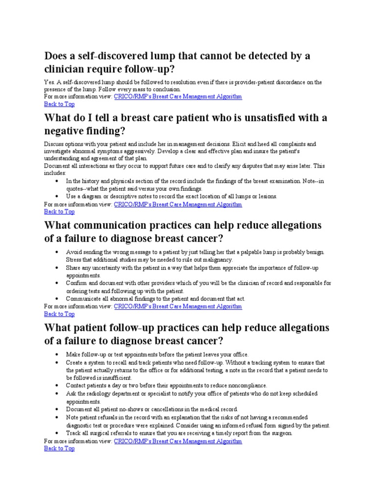 CRICO/RMF's Breast Care Management Algorithm Back To Top | PDF | Breast ...