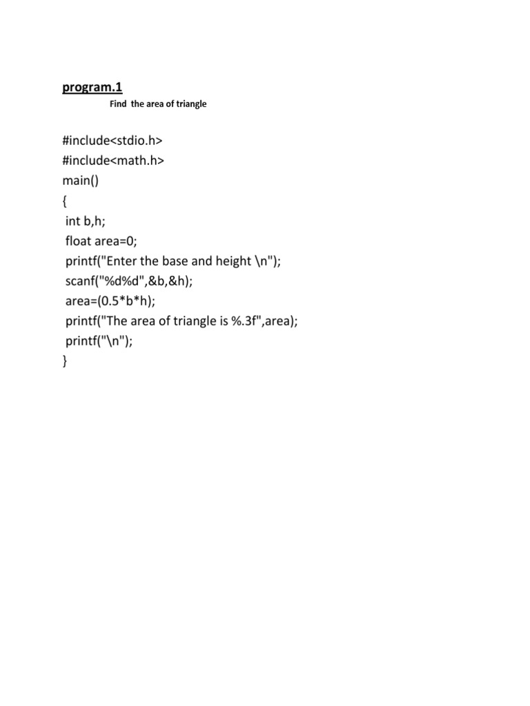 Program.1: Find The Area of Triangle | PDF | Computer Libraries ...
