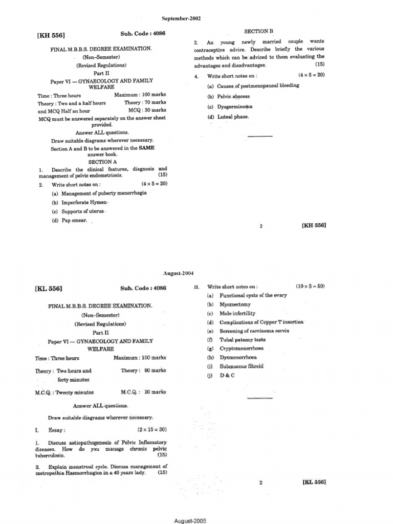 Gynaecology Exam Question Papers | PDF | Ovarian Cancer | Menstrual Cycle