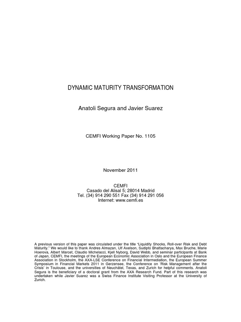 Dynamic Maturity Transformation | PDF | Market Liquidity | Banks