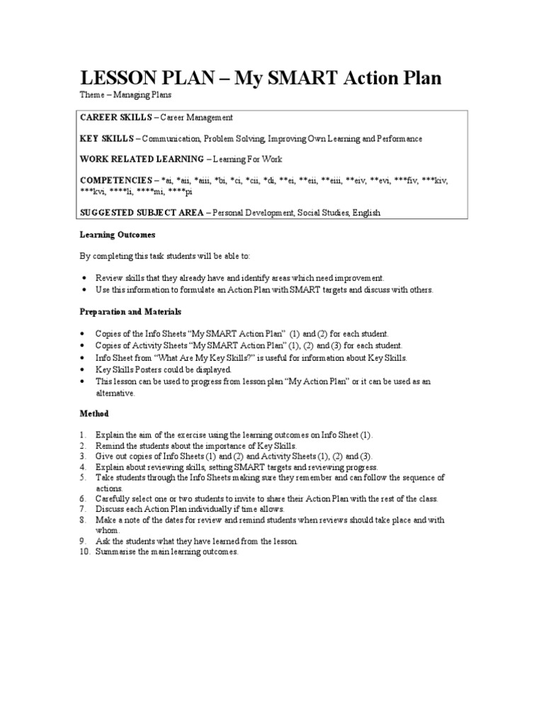 Lesson Plan 15 My SMART Action Plan PDF
