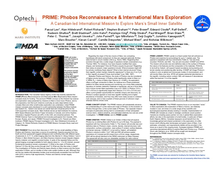 PRIME: Phobos Reconnaissance & International Mars Exploration | PDF ...