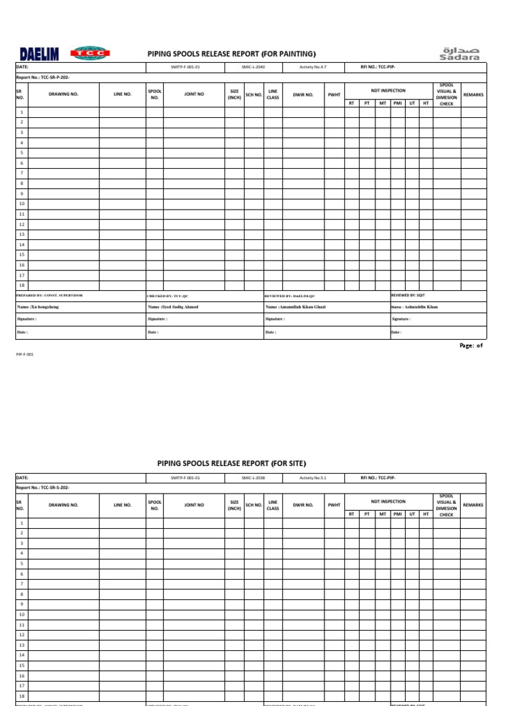 Piping Release Report (Spool For Paint) | PDF
