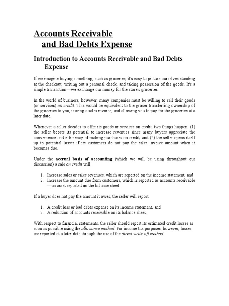 Understanding Accounts Receivable & Bad Debts | PDF