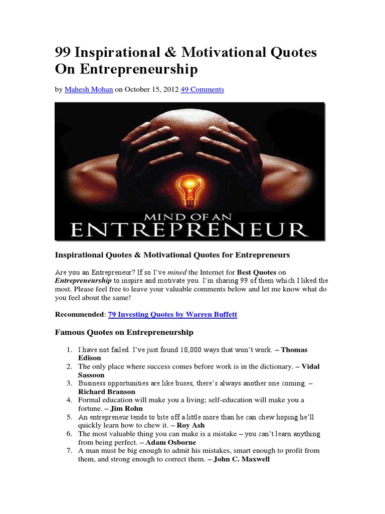 99 Motivational Quotes for Entrepreneurs | PDF | Entrepreneurship ...