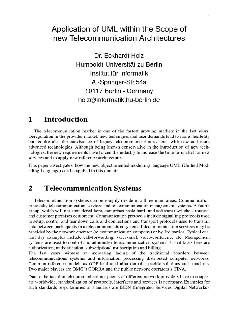 Application of UML in New Telecom Architectures | PDF | Areas Of ...