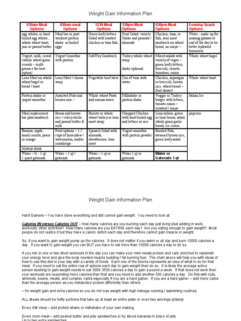 Weight Gain Information Plan | PDF