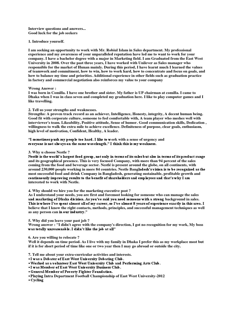 Tell About Yourself in INTERVIEW | PDF | Employment | Motivation