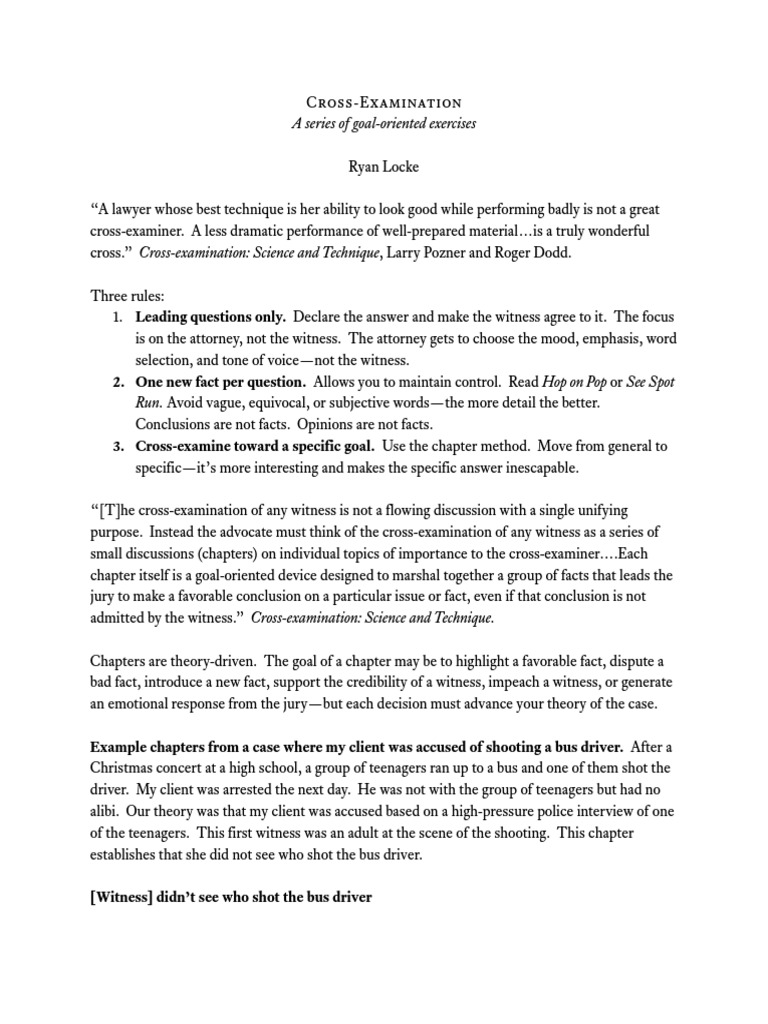 Cross-Exam Handout Locke | PDF | Cross Examination | Witness