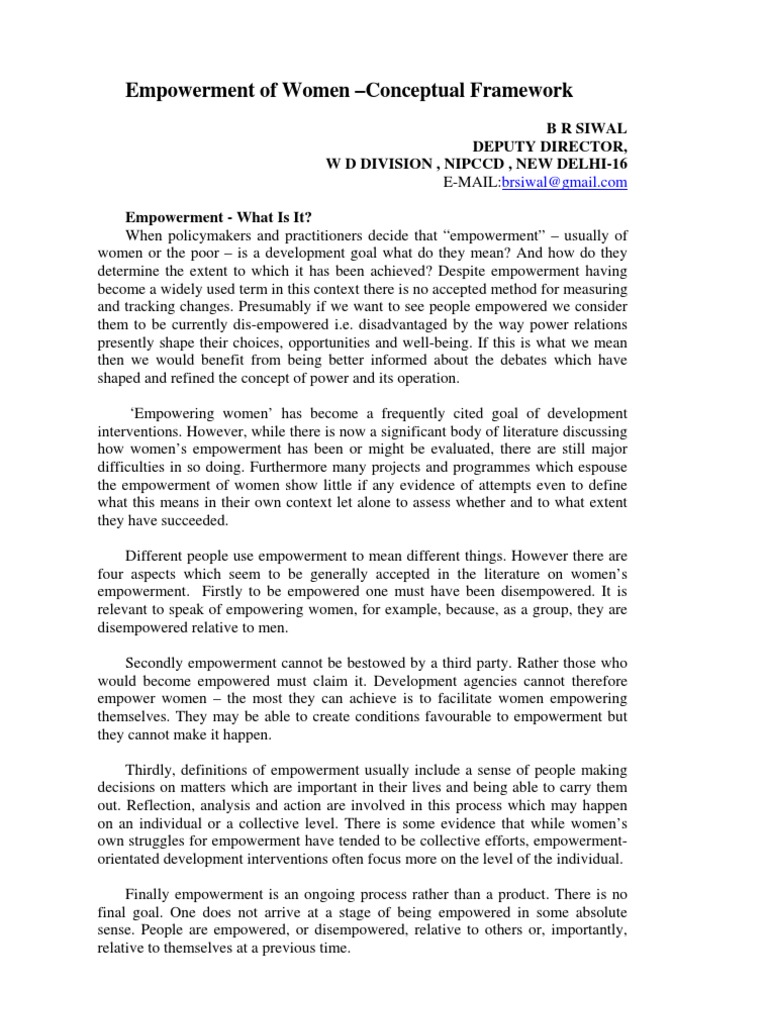 Empowerment of Women - Conceptual Framework | PDF | Empowerment | Gender