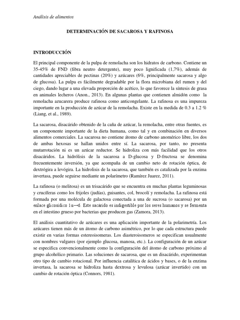 Determinación de Sacarosa y Rafinosa | PDF | Sacarosa | Carbohidratos