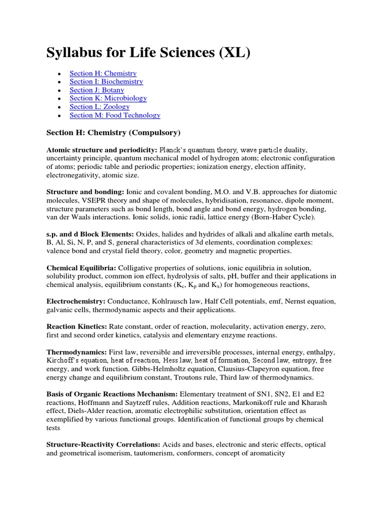 Syllabus For Life Sciences | PDF