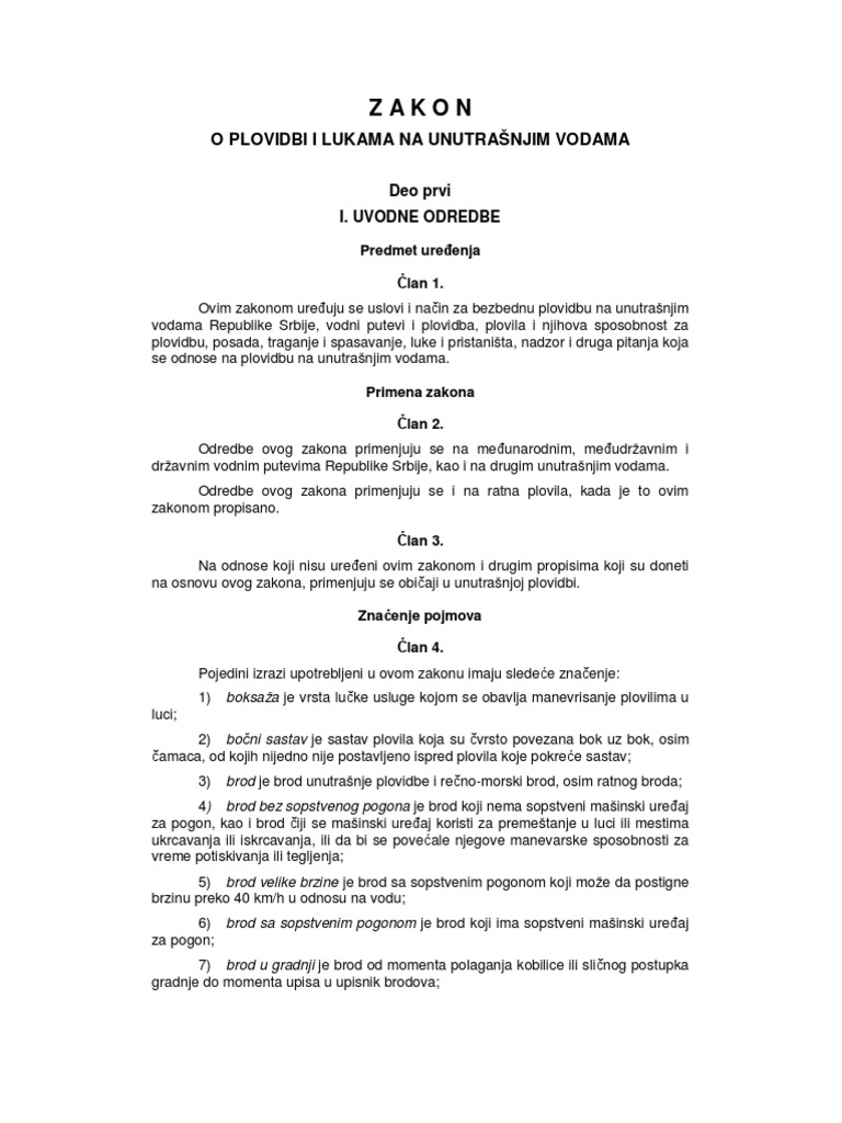 Zakon o Plovidbi I Lukama Na Unutrasnjim Vodama Lat PDF | PDF
