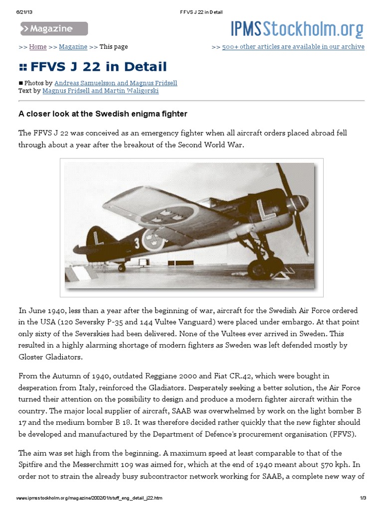 FFVS J 22 in Detail | PDF | Fighter Aircraft | Aeronautics