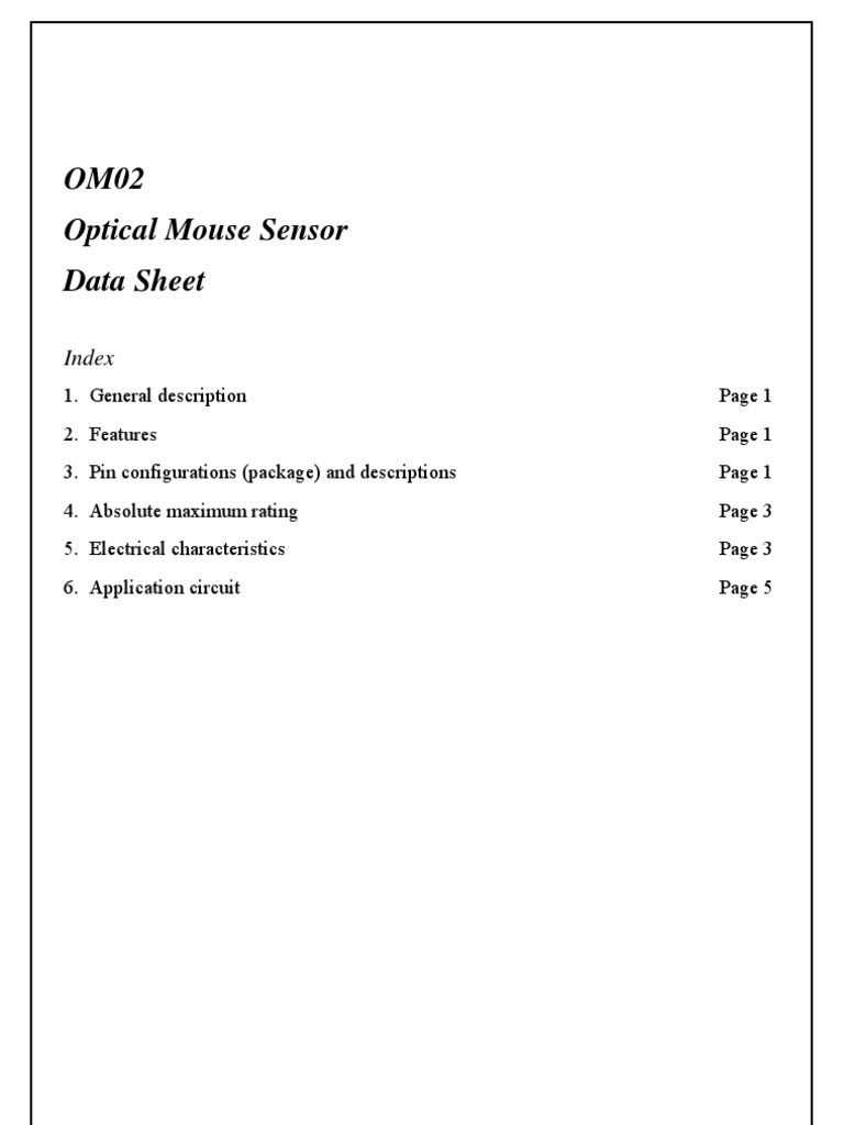 OM02 Optical Mouse Sensor Data Sheet: Index | PDF | Electrical ...