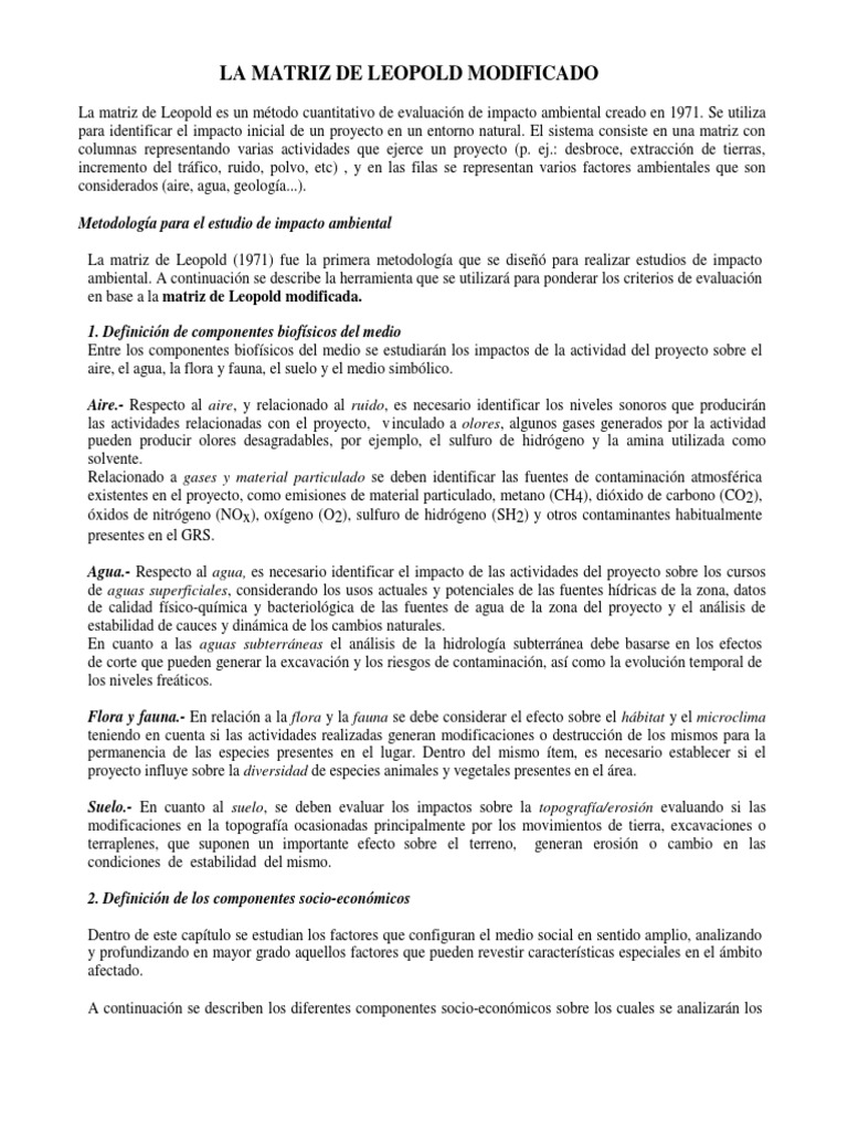 La Matriz de Leopold Modificado | PDF | Degradación ambiental | Suelo