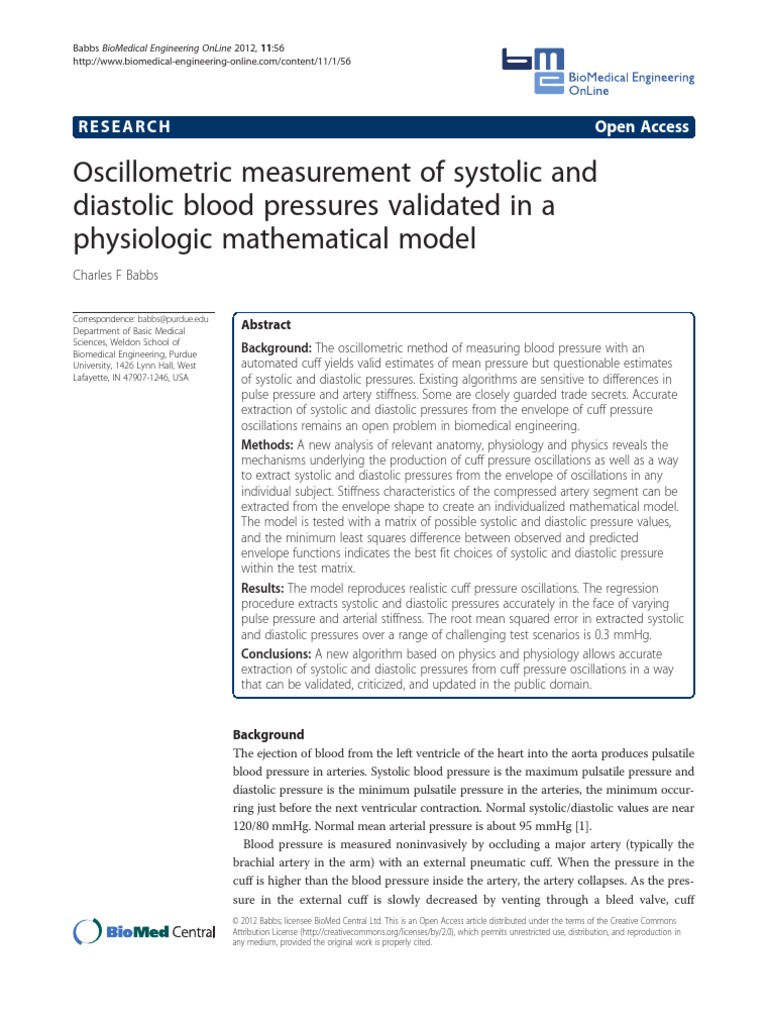 Oscillometric Measurement of Systolic and Diastolic Blood Pressures ...