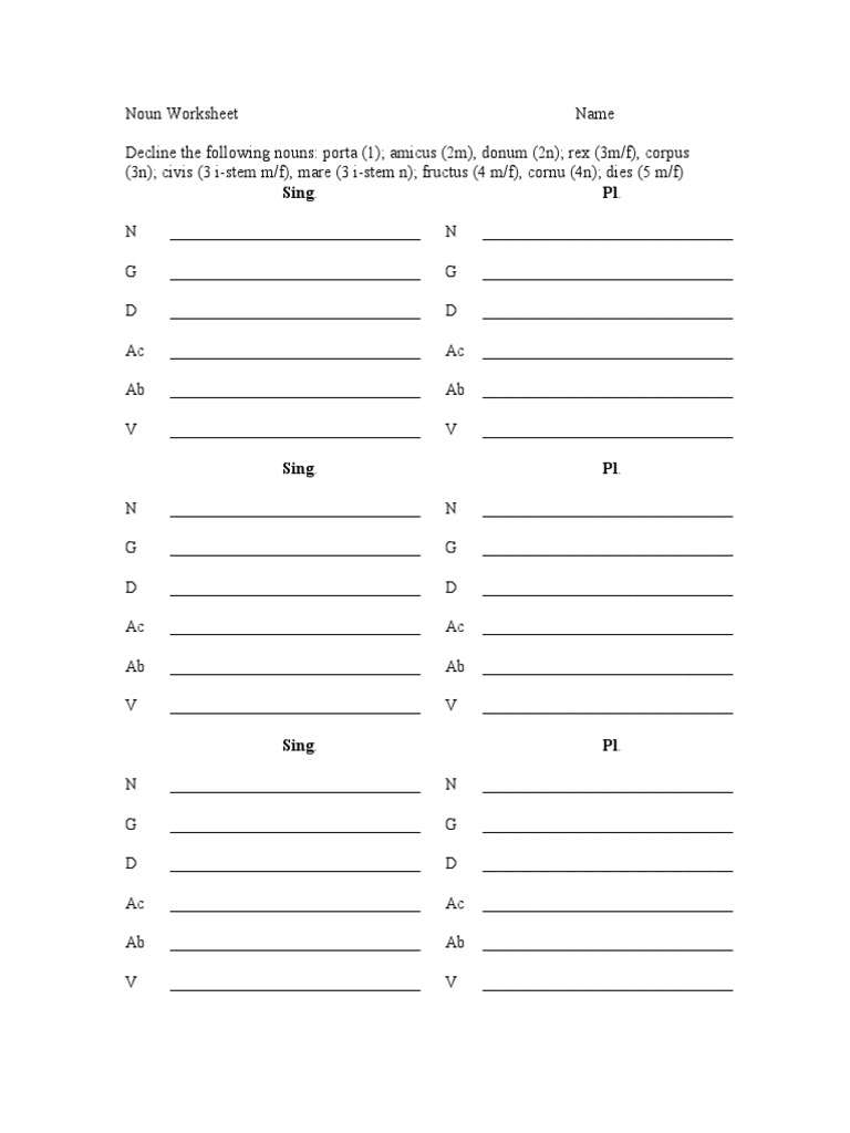 Noun Declension Worksheet | PDF