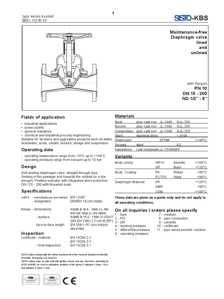 Datasheet Sisto-Kbs Valve - KSB | PDF | Valve | Gas Technologies