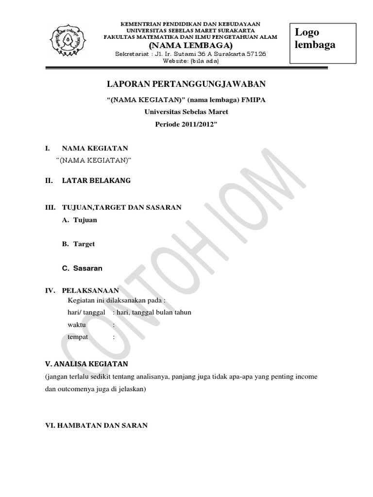 Contoh LPJ Kegiatan | PDF
