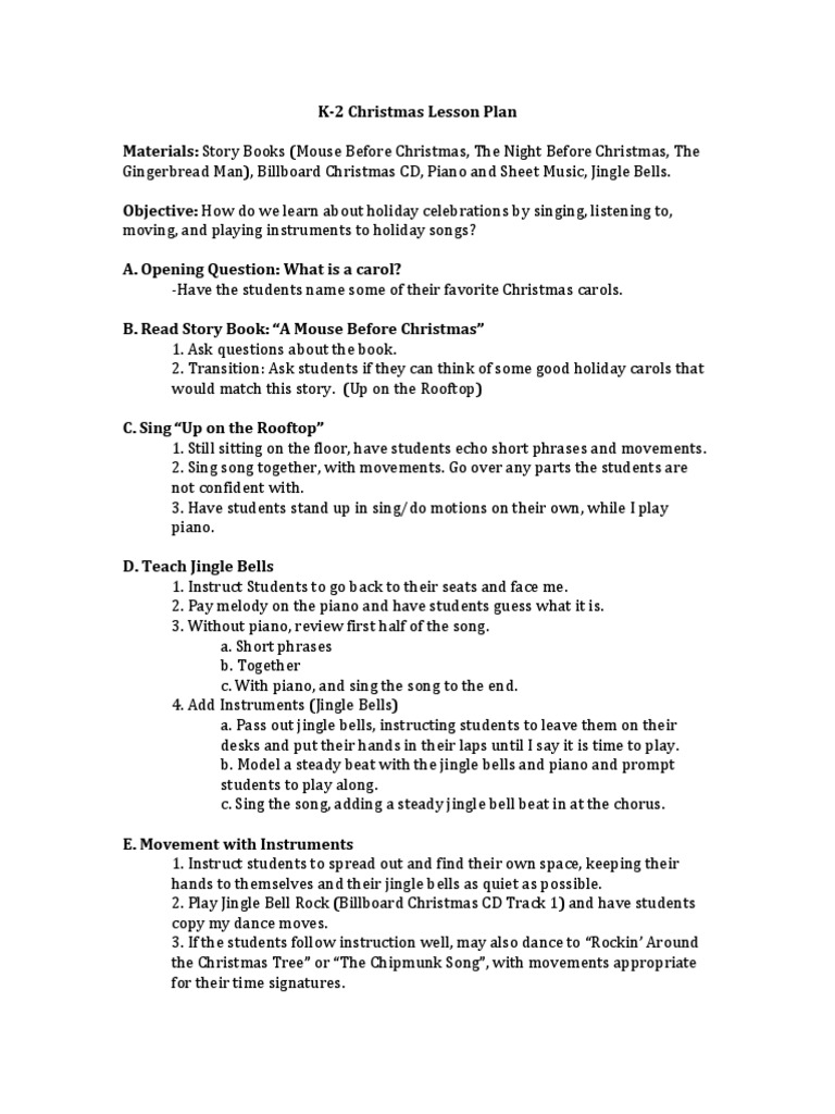 K-2 Christmas Music Lesson Plan | PDF | Christmas Music | Lesson Plan
