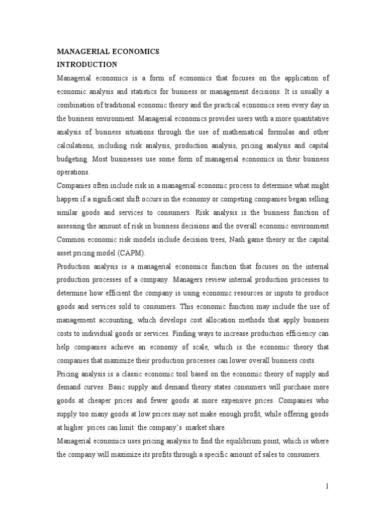 Managerial Economics Unit-1 | PDF | Economics | Microeconomics