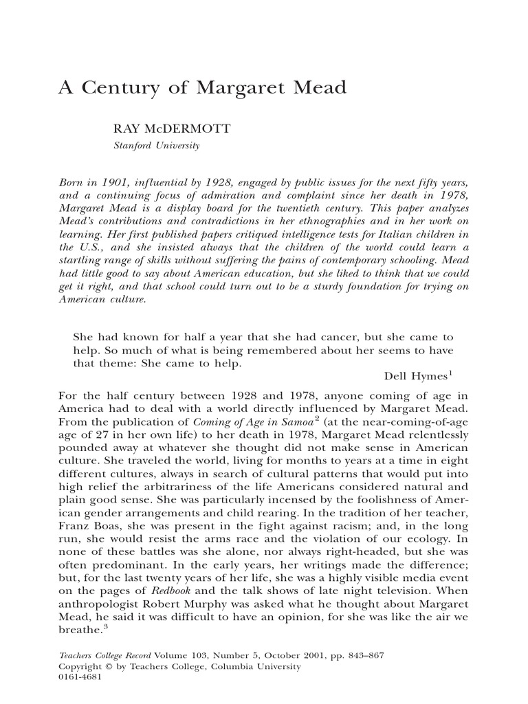 A Century of Margaret Mead | PDF | Anthropology | Ethnography