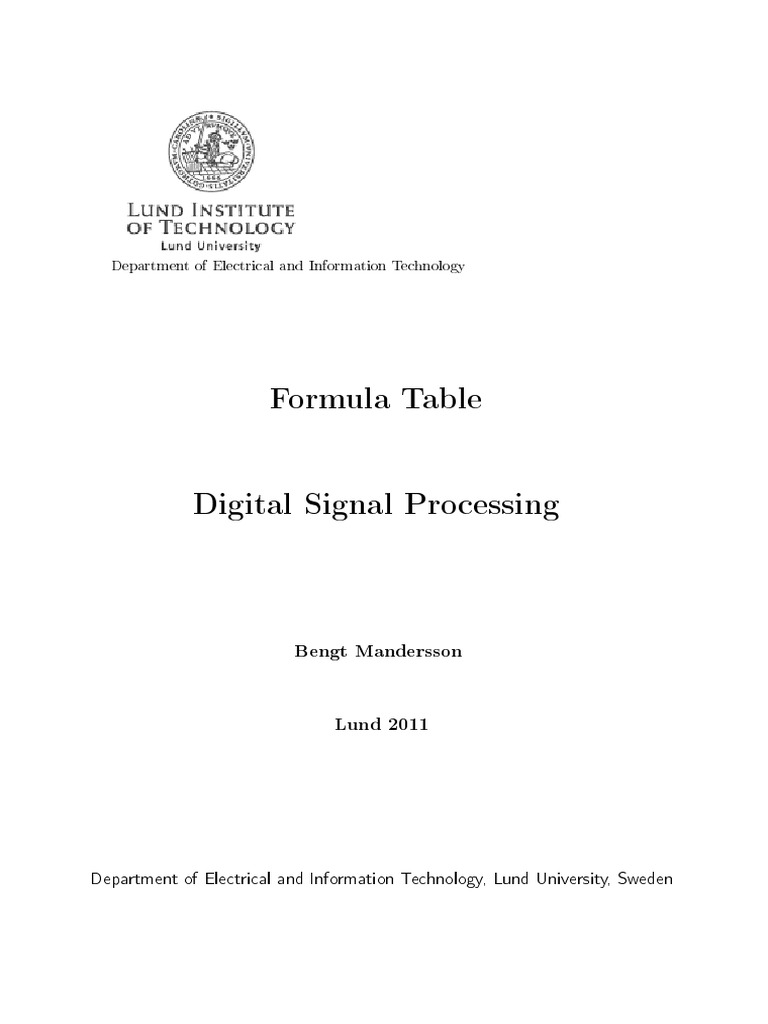 Formula Table Digital Signal Processing | PDF | Sine | Discrete Fourier ...