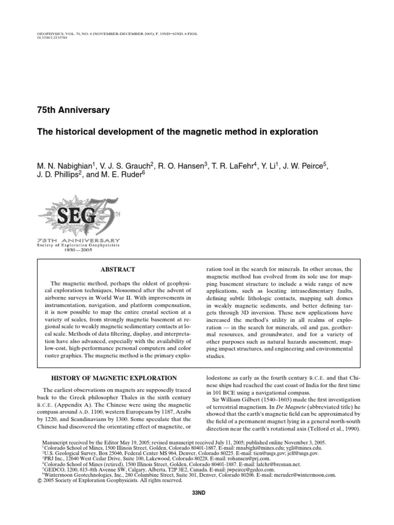 Historical Development of The Magnetic Method in Exploration | PDF ...