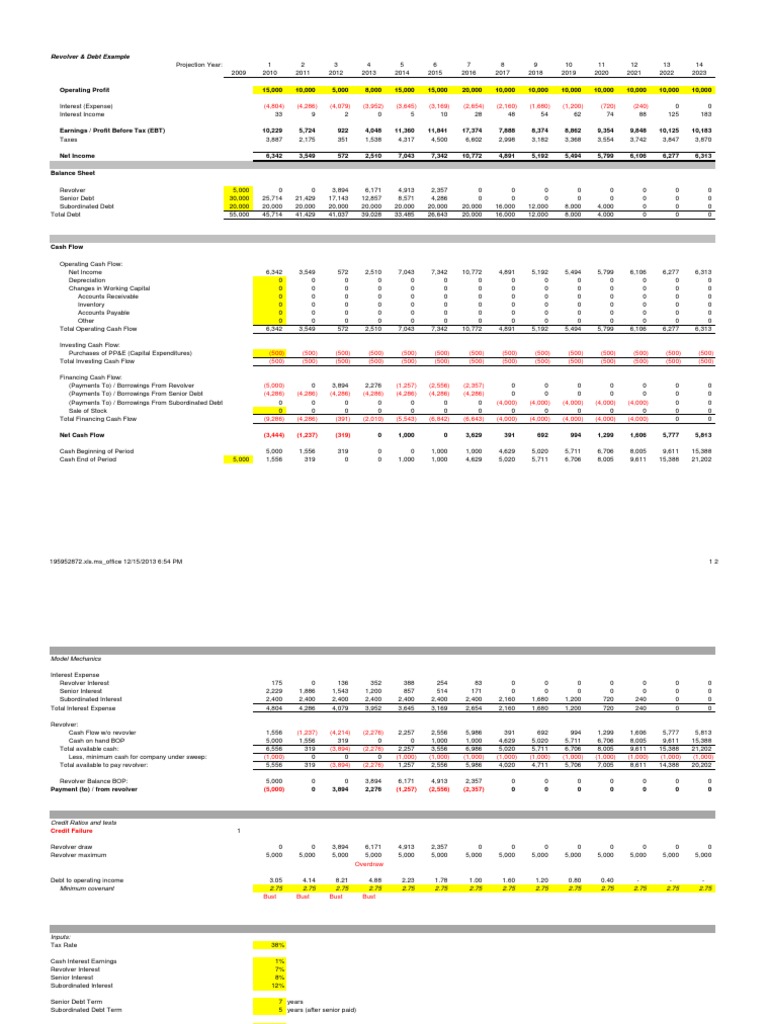 Loan and Revolver for Debt Modelling Practice on Excel | Cash | Debt