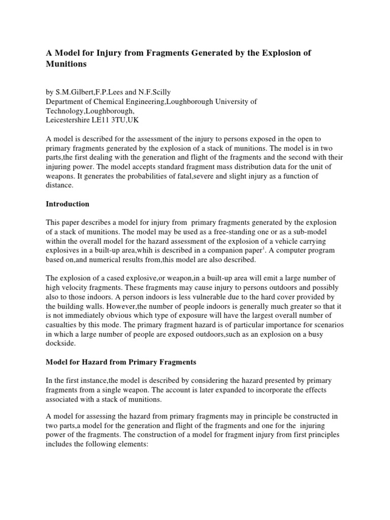 A Model For Injury From Fragments Generated by The Explosion of ...