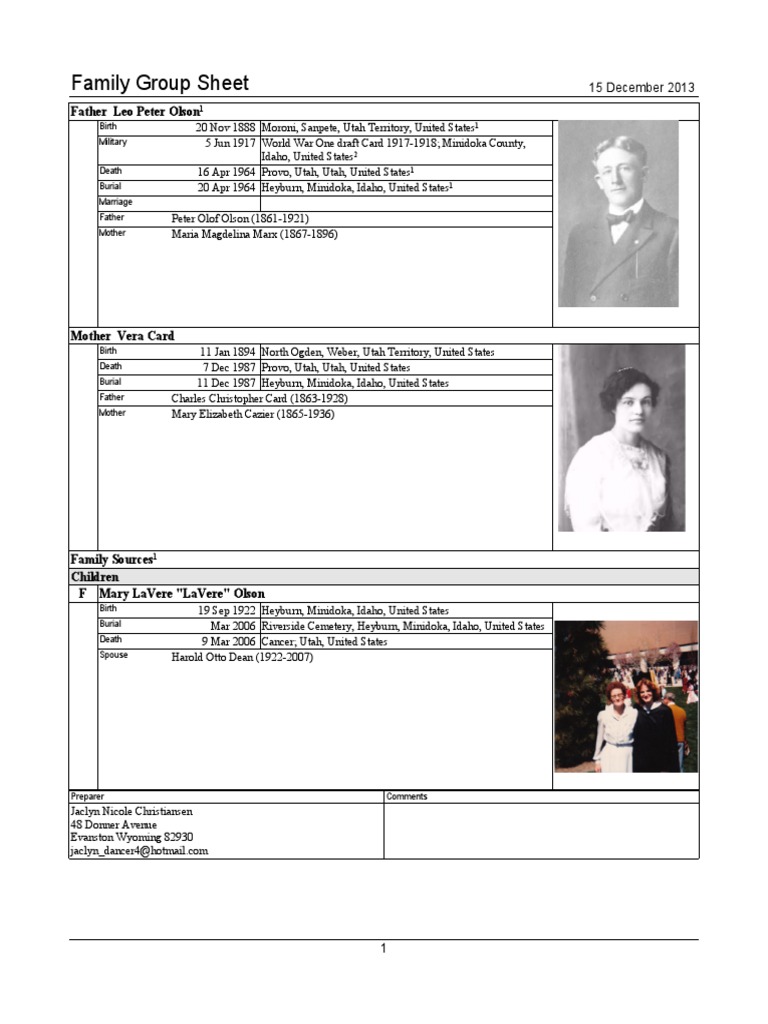 Family Group Sheet 5 | PDF | Sports & Recreation