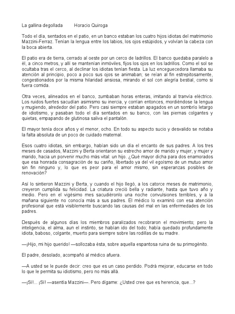La Gallina Degollada Horacio Quiroga | PDF | Naturaleza
