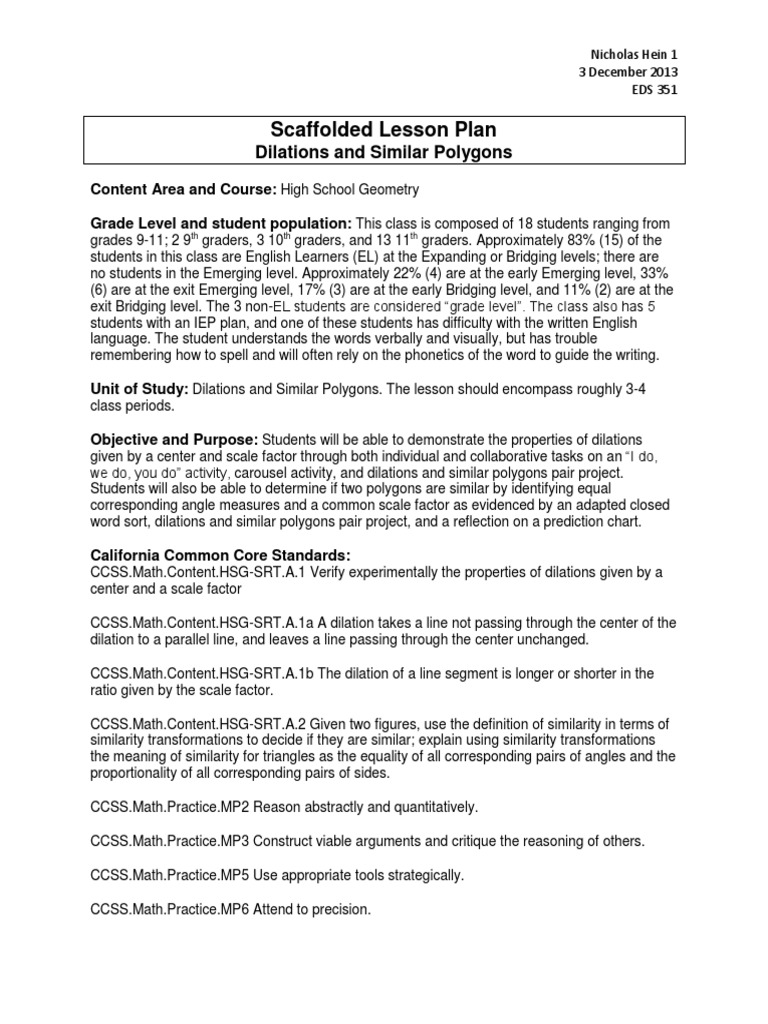 Scaffolded Lesson Plan: Dilations & Polygons | PDF | Cognitive Science ...