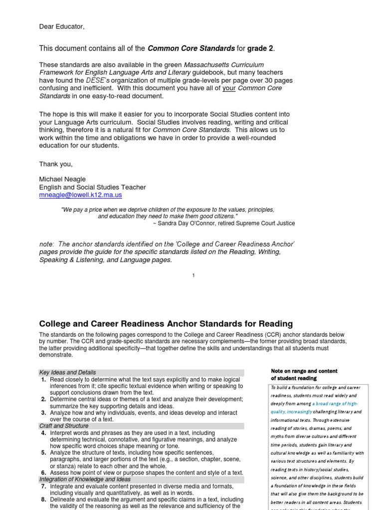 Grade 2 Common Core | PDF | Reading Comprehension | Reading (Process)