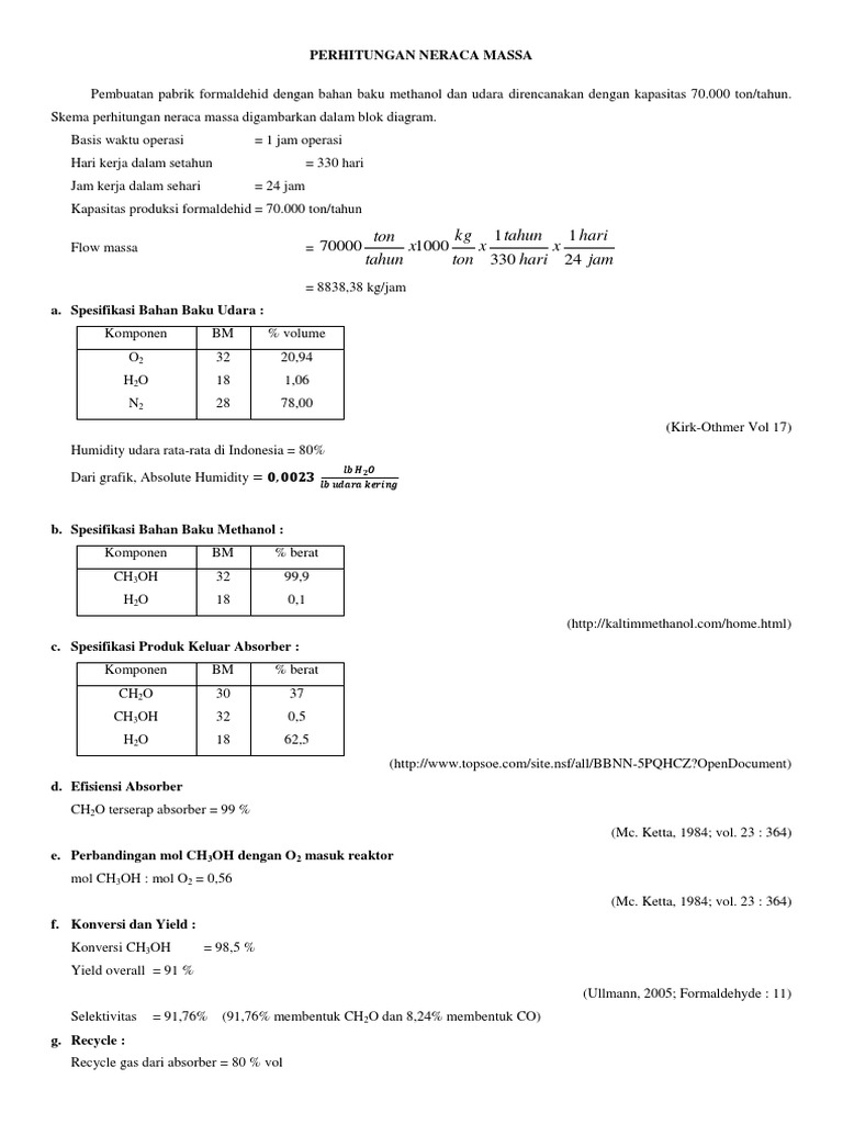 Perhitungan Neraca Massa Formaldehid | PDF | Metode & Bahan Ajar