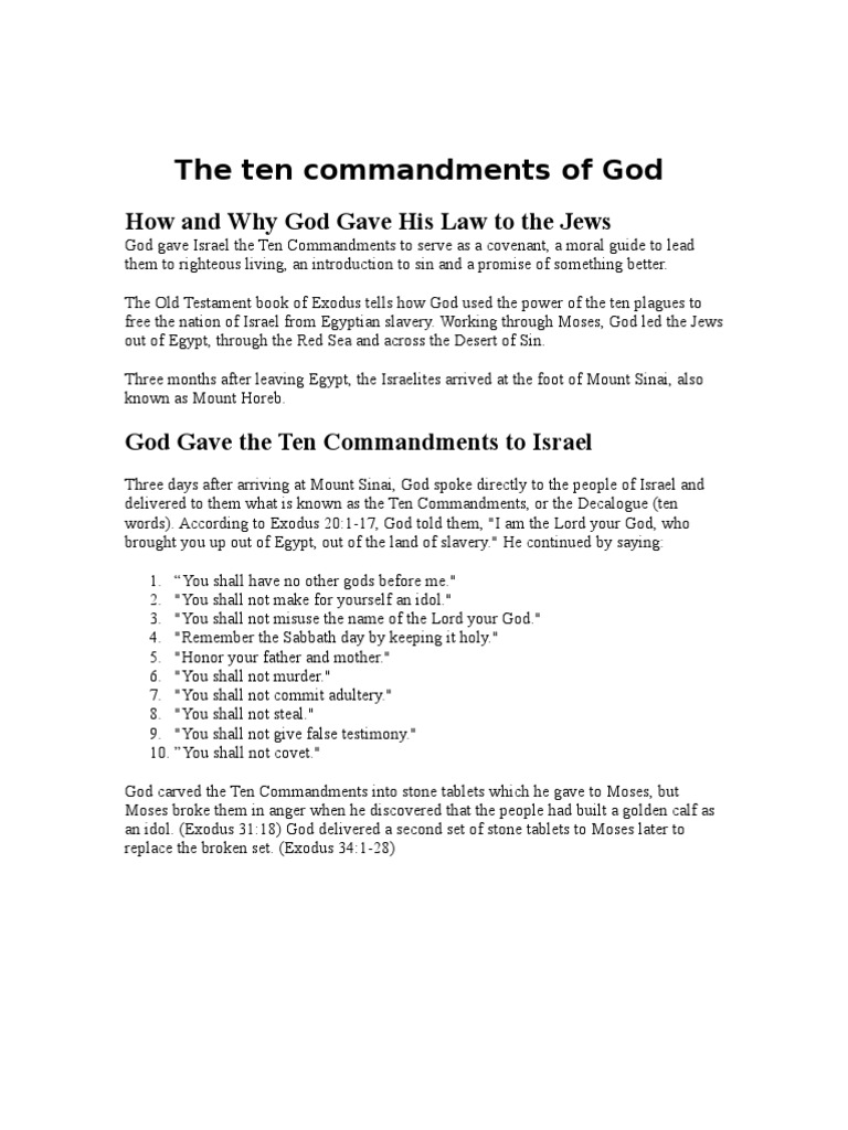 The ten commandments of God: How and Why God Gave His Law to the Jews ...