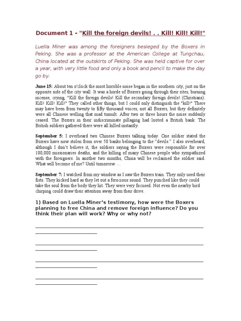 Boxer Rebellion Reading and Questions | PDF | Imperialism | China