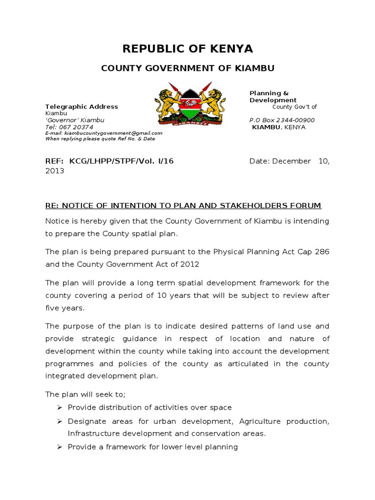 Kiambu County Spatial Planning Notice | PDF | Home & Garden