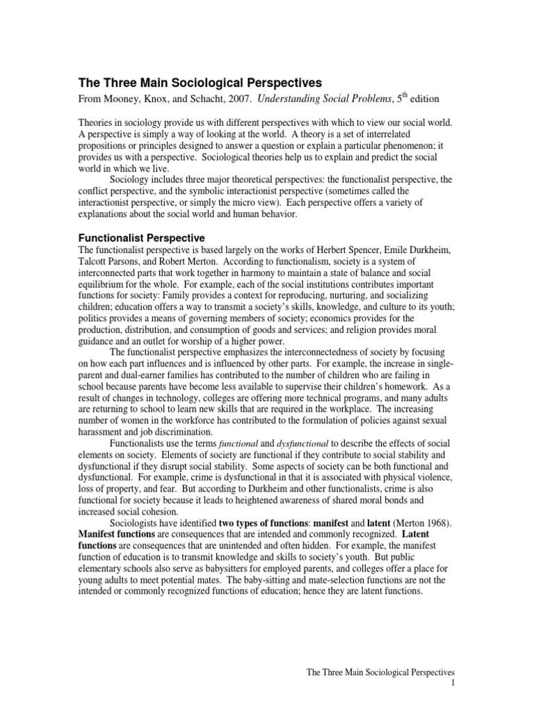 The Three Main Sociological Perspectives | PDF | Sociology ...