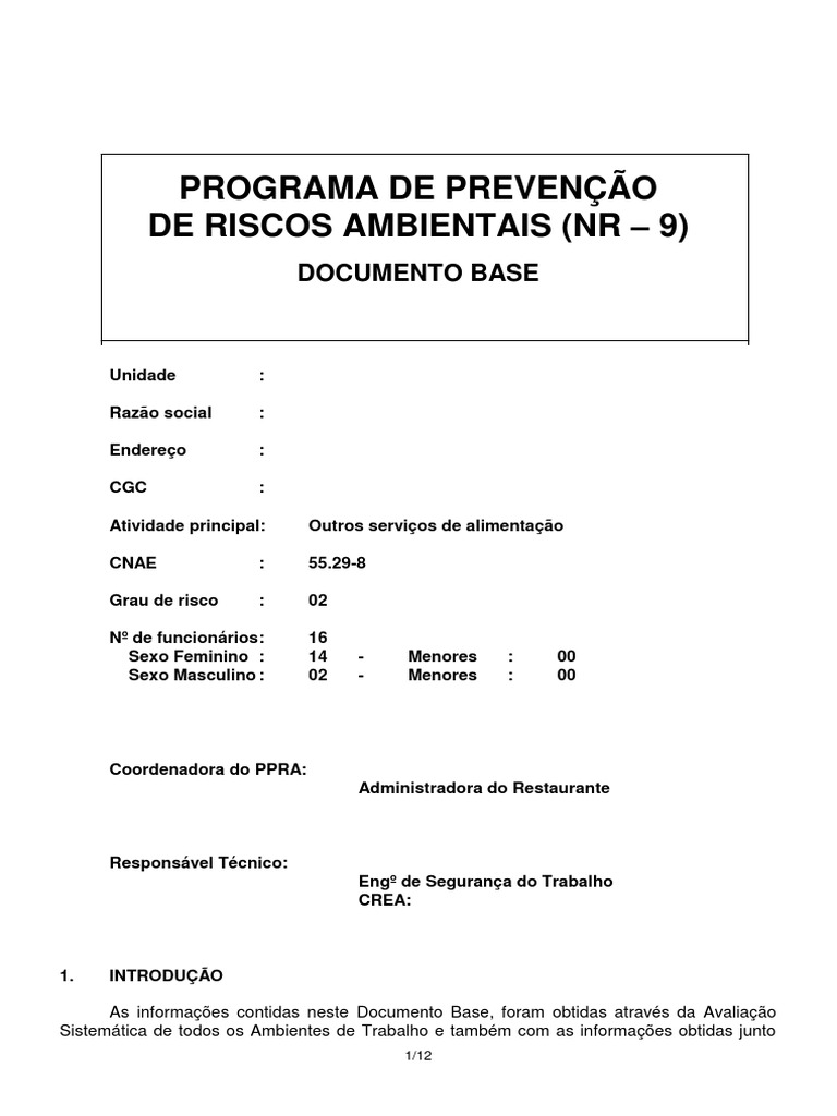 PPRA Modelo | PDF | Umidade | Ambiente natural