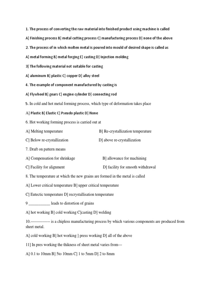 MCQ ON III & IV Unit | PDF | Sheet Metal | Bending