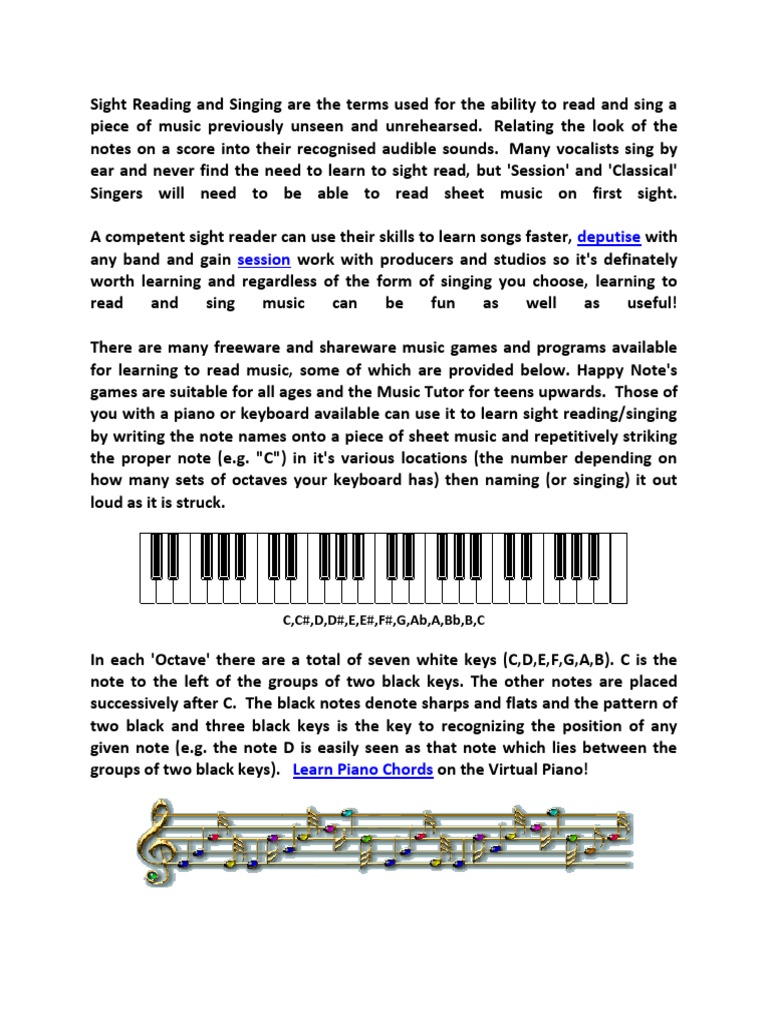 Sight Reading & Sight Singing | PDF | Sheet Music | Piano