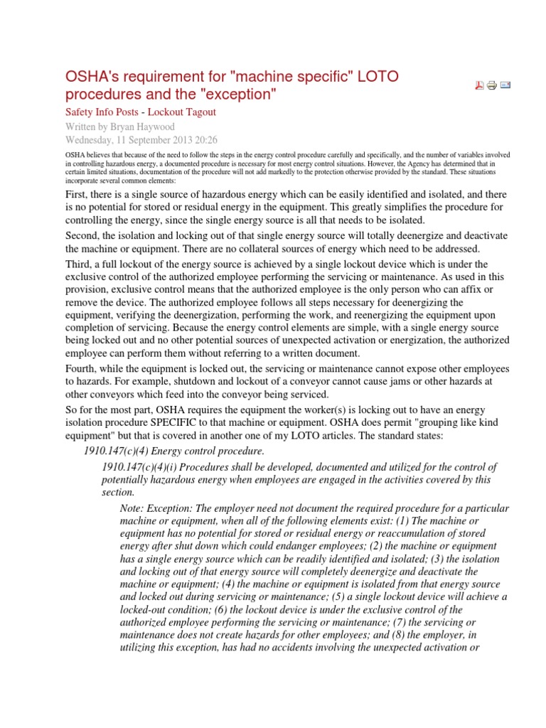 OSHA's Requirement For "Machine Specific" LOTO Procedures and The ...