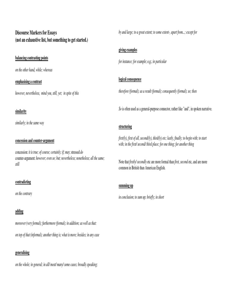 SS Discourse Markers | PDF | Language Arts & Discipline